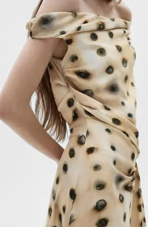 Mango Polka Dot Single Sleeve Asymmetric Dress