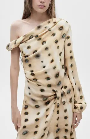 Mango Polka Dot Single Sleeve Asymmetric Dress