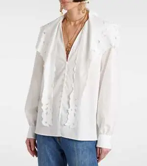 Chloé Broderie Anglaise Cotton Poplin Blouse - White