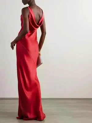 Versace Sequin-trimmed Draped Silk-satin Gown - Red