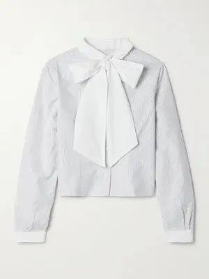 Thom Browne Cropped Striped Cotton Oxford Shirt - Gray