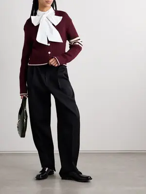 Thom Browne Cropped Striped Cotton Oxford Shirt - Gray