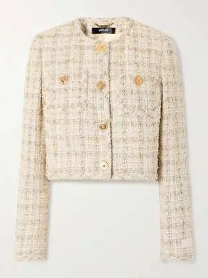 Versace Versace Cropped Cotton-blend Tweed Jacket Beige
