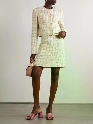 Versace Cropped Cotton-blend Tweed Jacket - Neutrals