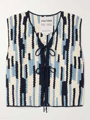 Escvdo Anadara Striped Crocheted Organic Cotton Vest