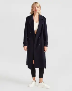 BELLE & BLOOM Front Runner Belted Coat - Navy