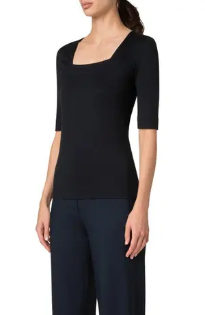 Akris Square Neck Stretch Cotton Top - Navy