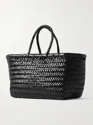 Dragon Diffusion Bamboo Triple Jump Small Woven Leather Tote - Black