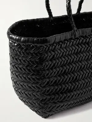 Dragon Diffusion Bamboo Triple Jump Small Woven Leather Tote - Black