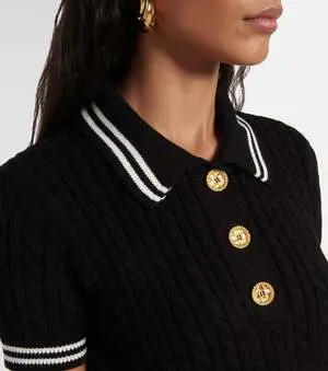 Alessandra Rich Cable-knit Cropped Cotton Polo Shirt