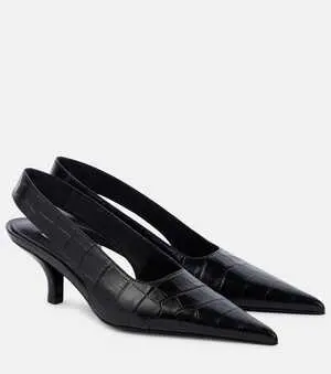 TOTEME Croc-effect Leather Slingback Pumps - Black