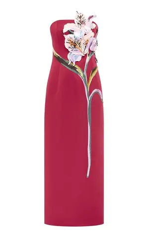 Leo Lin Rayna Floral-AppliquD Crepe Maxi Dress - Burgundy | Editorialist