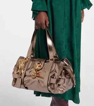 Chloé Kerala 25 Large Metallic Leather Tote - Silver