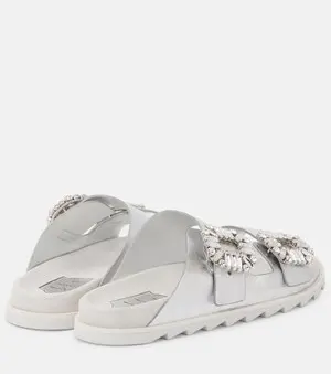 ROGER VIVIER Crystal-embellished Leather Slides - Silver