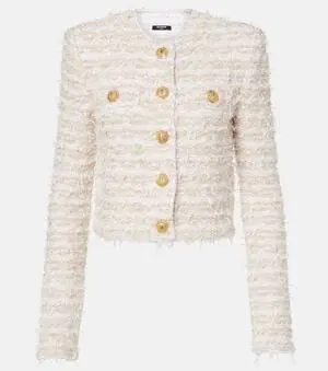 Balmain Cropped Tweed Jacket - White