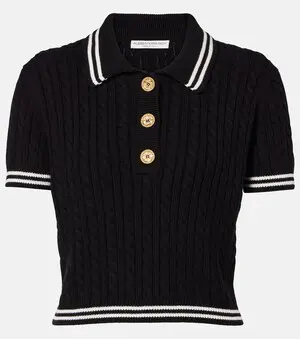 Alessandra Rich Cable-knit Cropped Polo Shirt - Black
