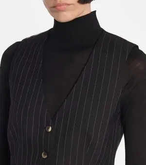 Wardrobe.NYC Pinstripe Wool Vest - Black