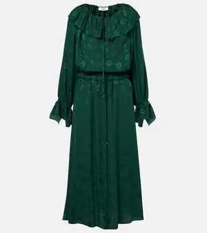 Chloé Ruffled Floral Silk Jacquard Midi Dress