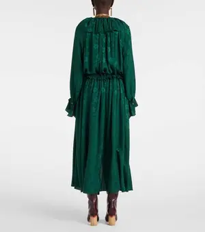 Chloé Ruffled Floral Silk Jacquard Midi Dress