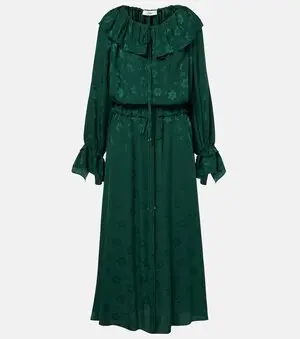 Chloé Ruffled Floral Silk Jacquard Midi Dress - Green