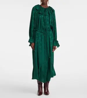 Chloé Ruffled Floral Silk Jacquard Midi Dress