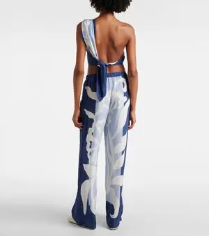 SIR. Portia Floral Silk Crop Top - Blue