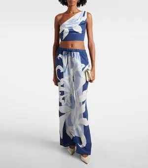 SIR. Portia Floral Silk Crop Top - Blue