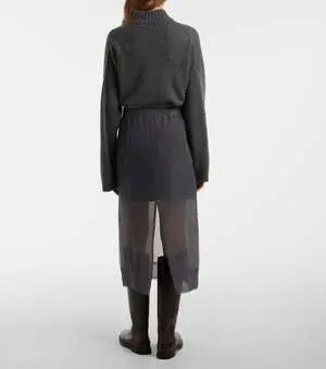 Brunello Cucinelli Sheer Silk Midi Skirt - Grey