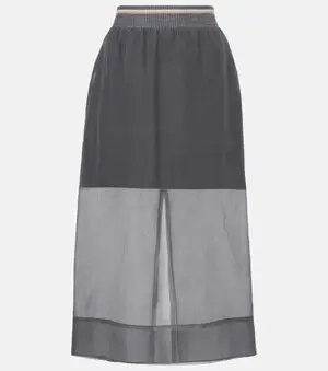 Brunello Cucinelli Sheer Silk Midi Skirt