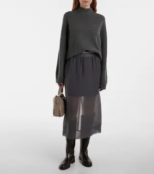 Brunello Cucinelli Sheer Silk Midi Skirt