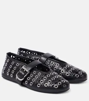 Alaïa Vienne Embellished Leather Ballet Flats - Black
