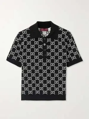 Gucci Reversible Logo-Jacquard Wool-Blend Polo Shirt - Black