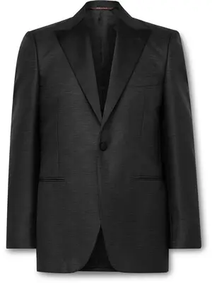 Canali Slim-fit Satin-trimmed Slubbed Wool And Silk-blend Tuxedo Jacket