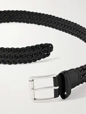 Anderson's 3.5cm Woven Leather Belt - Black