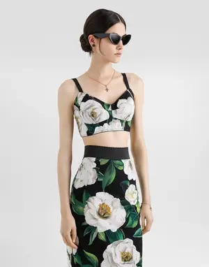 Dolce & Gabbana Stretch Bralette Top With Gardenia - Print