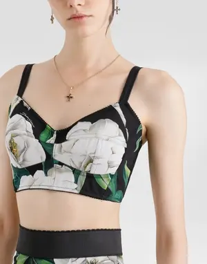 Dolce & Gabbana Stretch Bralette Top With Gardenia - Print