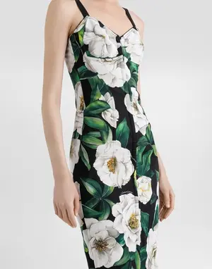 Dolce & Gabbana Stretch Marquisette Midi Dress With Gardenia - Print