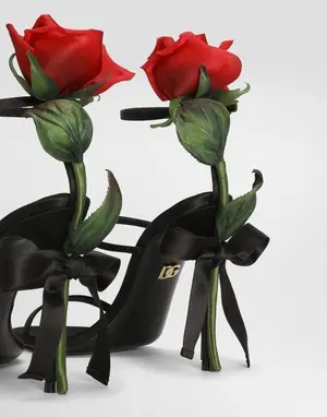 Dolce & Gabbana Keira Satin Sandals With Rose Embellishment - Black