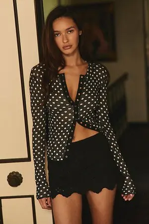 Free People Printed Cardigan - Dots - Black Combo