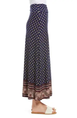 Loveappella Border Print Roll Top Maxi Skirt - Navy/tomato
