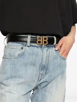 Balenciaga Bb Leather Belt - Black
