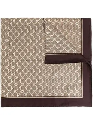 Gucci Gg Silk Scarf - Brown