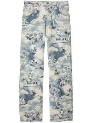 Off-White Fresco Tapestry Wide Leg Jeans - Blue