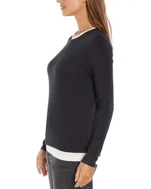 Three Dots Veronica Layered Long Sleeve Tee - Anthracite