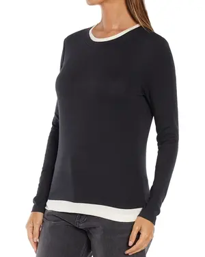 Three Dots Veronica Layered Long Sleeve Tee - Anthracite
