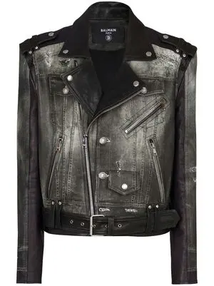 Balmain Trompe L'oeil Leather Biker Jacket - Black