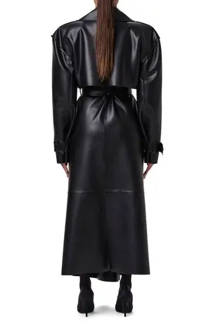 Naked Wardrobe Faux Leather Trench Coat - Black