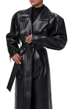 Naked Wardrobe Faux Leather Trench Coat - Black