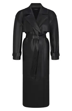 Naked Wardrobe Faux Leather Trench Coat - Black