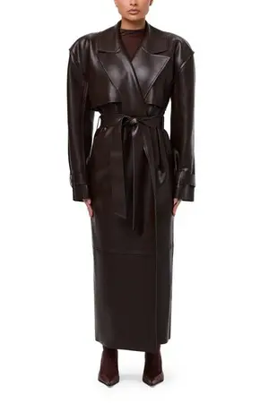 Naked Wardrobe Faux Leather Trench Coat - Dark Chocolate
